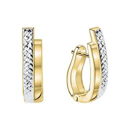 Firetti Paar Creolen »Schmuck Geschenk Gold 375 Ohrschmuck Creole« gelbgoldfarben-weißgoldfarben 12 mm Trendige Klappcreolen in Bicolor Optik
