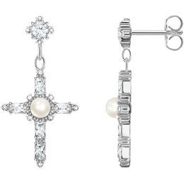 Thomas Sabo Paar Ohrhänger »Cross Romance, Kreuz, H2312-167-11, H2312-167-14« mit Zirkonia (synth.) - mit Süßwasserzuchtperle silberfarben-weiß +...