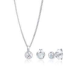 Elli Schmuckset »Basic Solitär 925 Sterling Silber, mit Kristallen von Swarovski « () Weiß + weiß onesize Edles Schmuckset Kette und Ohrstecker für...