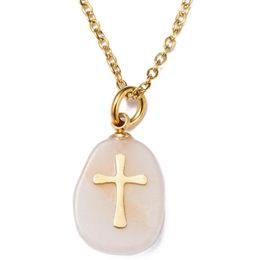 Firetti Kette mit Anhänger »Schmuck Geschenk Kreuz« Made in Germany - mit Rosenquarz, Quarz oder Amethyst gelbgoldfarben-rosa Kreuzanhänger mit Kette