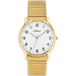 s.Oliver Quarzuhr Armbanduhr, Damenuhr, Herrenuhr, Edelstahlarmband, Flexband, Zugband goldfarben Schn&ouml;rkellose Armbanduhr