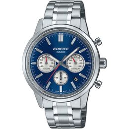 CASIO EDIFICE Chronograph Quarzuhr, Armbanduhr, Herrenuhr, Edelstahlarmband, analog, Tag blau-edelstahlfarben Klassischer Herrenchronograph