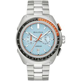 Bulova Chronograph »Racer« Armbanduhr, Quarzuhr, Herrenuhr, Tag, analog, Edelstahlarmband silberfarben-hellblau Geschmackvoller Chronograph für Herren