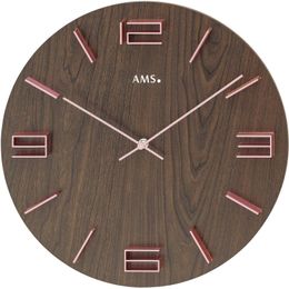 AMS Wanduhr »W9591« Quarzuhr, Holz, Wohnzimmer, Esszimmer, Küche, Arbeitszimmer, Büro, Flur dunkelbraun 0 Moderne Wanduhr