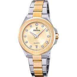 Festina Quarzuhr »Mademoiselle« Armbanduhr, Damenuhr, Edelstahlarmband, analog, Tag, Zirkonia (synth.) silberfarben, goldfarben-gelbgoldfarben 0...