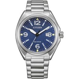 Citizen Solaruhr Armbanduhr, Herrenuhr, Edelstahlarmband, analog, Datum, Eco-Drive silberfarben-blau Schöne Solaruhr für Herren
