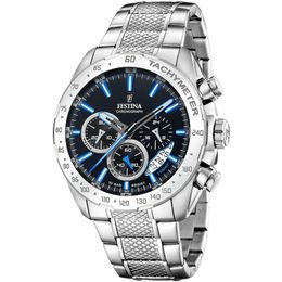 Festina Chronograph »Timeless Chronograph« Armbanduhr, Quarzuhr, Herrenuhr, Stoppfunktion, Edelstahlarmband silberfarben-schwarz-blau...