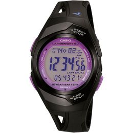 CASIO TIMELESS COLLECTION Chronograph Quarzuhr, Armbanduhr, Damenuhr, Jugendliche, Digitaluhr schwarz-grau, lila Angesagter Damenchronograph