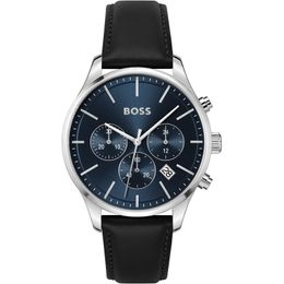 BOSS Chronograph »AVERY« Quarzuhr, Herrenuhr, Armbanduhr, Stoppfunktion, Lederarmband schwarz Exquisiter Herrenchronograph