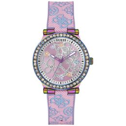 Guess Quarzuhr »LOTUS« Armbanduhr, Damenuhr rosa-hellblau Bezaubernde Armbanduhr für Damen