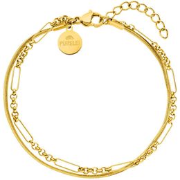 PURELEI Armband »Schmuck Geschenk Unison Armschmuck Armkette, 22492« gelbgoldfarben 19 cm Zweireihiges Armkettchen mit Bändern in verschiedenen Looks
