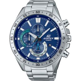 CASIO EDIFICE Chronograph Quarzuhr, Armbanduhr, Herrenuhr, Edelstahlarmband, bis 10bar wasserdicht türkis-blau-edelstahlfarben Markanter...