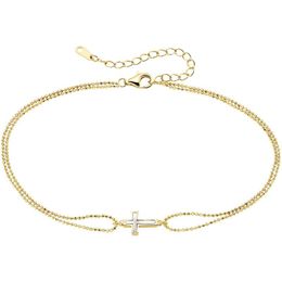 ANISTON JEWELRY & WATCHES Fußkette »Schmuck Geschenk Silber 925 Fusskettchen mit Kreuz« mit Perlmutt (synth.) gelbgoldfarben-perlmuttfarben