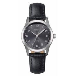 Regent Uhren REGENT Quarzuhr Armbanduhr, Damenuhr, Titangeh&auml;use, Lederarmband, analog, &Oslash; ca. 28mm schwarz-schwarz Klassische Damenarmbanduhr