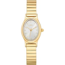 Tempic Quarzuhr Armbanduhr, Damenuhr, Edelstahlarmband, analog, Flexband, Zugband goldfarben Unkomplizierte Damenarmbanduhr