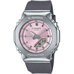 Casio G-SHOCK Chronograph Quarzuhr, Armbanduhr, Damenuhr, Herrenuhr, Stoppfunktion, Resinband grau-rosa Sportiver Chronograph für Sie & Ihn