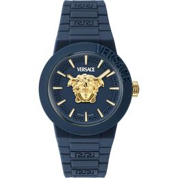 Versace Quarzuhr »V-POP GENTS« Armbanduhr, Herrenuhr, Swiss Made, Silikonarmband, analog, Saphirglas dunkelblau Imposante Armbanduhr für Herren