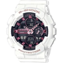 Casio G-SHOCK Chronograph Quarzuhr, Armbanduhr, Damen, Herren, Digitaluhr, bis 20 bar wasserdicht weiß-pink Stilvoller Chronograph für Sie & Ihn