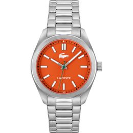 Lacoste Quarzuhr »MONCEAU« Armbanduhr, Damenuhr, Herrenuhr, Edelstahlarmband, analog silberfarben-orange Stilvolle Armbanduhr