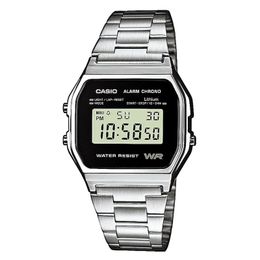 CASIO VINTAGE Chronograph Quarzuhr, Armbanduhr, Damenuhr, Herrenuhr, Digitaluhr, Edelstahlarmband silberfarben-schwarz Klassischer Chronograph für...
