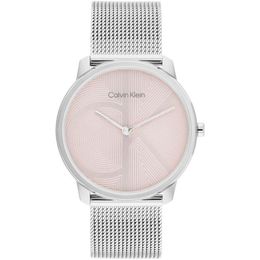 Calvin Klein Quarzuhr »CK ICONIC 35 mm« Armbanduhr, Damenuhr, Edelstahlarmband, analog silberfarben-rosa Geschmackvolle Damenarmbanduhr