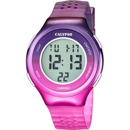 Calypso Watches Chronograph »Color Splash« Armbanduhr, Quarzuhr, Damenuhr, Herrenuhr, digital, Stoppfunktion lila-pink Modischer Chronograph für...