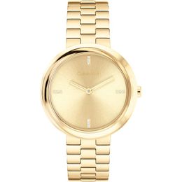 Calvin Klein Quarzuhr &raquo;Twisted Bezel&laquo; Armbanduhr, Damenuhr, Edelstahlarmband, analog, Glassteine goldfarben Zeitlose Damenarmbanduhr