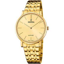Festina Quarzuhr Armbanduhr, Damenuhr, Herrenuhr, Swiss Made, Edelstahlarmband, analog goldfarben-gelbgoldfarben Edel wirkende Armbanduhr