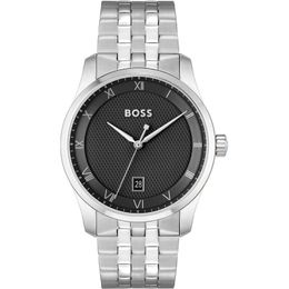 BOSS Quarzuhr &raquo;PRINCIPLE&laquo; Herrenuhr, Armbanduhr, Datum, Edelstahlarmband silberfarben-schwarz Zeitlose Herrenarmbanduhr