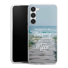 DeinDesign Galaxy S23+ Handy Silikon H&uuml;lle Case transparent Handyh&uuml;lle Statement Beach Spruch Silikon Case