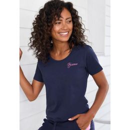 Vivance Kurzarmshirt T-Shirt mit Stickerei, Loungewear blau, rosa 36/38 36/38 T-shirt mit Rundhalsausschnitt