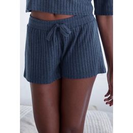 Lascana Damen Lascana Shorts Lounge-/ Strickshorts meliert mit Bindeband, Loungewear blau 44/46, N-Gr