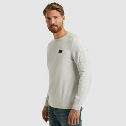 PME-Legend Rundhalspullover PME LEGEND, Herren, Gr. M, bone weiß melee, Strick, Obermaterial: 100% Baumwolle, unifarben, regular fit normal, Rundhals, Rippbündchen, Pullover, mit Logo Stickerei