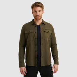 PME-Legend Langarmhemd PME LEGEND, Herren, Gr. L, N-Gr, grün (olive night), Web, Obermaterial: 100% Baumwolle, unifarben, regular fit normal, Manschette, Hemden, mit Logo Stickerei