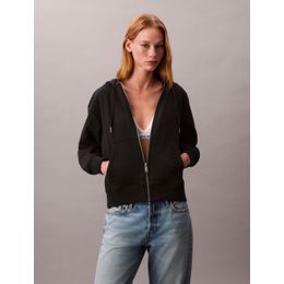 Kapuzensweatshirt Calvin Klein Jeans "ARCHIVE LOGO FRENCH TERRY FZ HOO", Damen, Gr. S (38), schwarz, Web, Obermaterial: 86% Baumwolle, 14% Polyester, unifarben, Feminin, regular fit, Rundhals, Sweatshirts, Mit Rundhalsausschnitt, regular fit