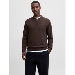 Jack & Jones Polokragenpullover JACK & JONES "JJEEMIL KNIT POLO HALF ZIP LS NOOS", Herren, Gr. M, mulch detail:twist, Strick, Obermaterial: 60% Baumwolle, 20% Nylon, 20% Viskose, unifarben, relaxed fit taillenbedeckt, ohne Ausschnitt, Rippbündchen, Pullover, mit Polo Kragen