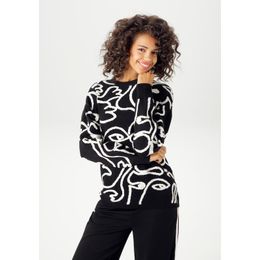 Aniston CASUAL Strickpullover mit fantasievollem, grafischen Jacquard-Muster - NEUE KOLLEKTION schwarz-weiß 38 38 Pullover aus weicher Viskosemischung