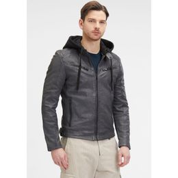 Mauritius Lederjacke &raquo;G2MNeiko SF&laquo; mit Kapuze mit Rei&szlig;verschluss, Ziersteppung grey M