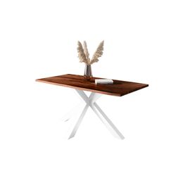 Baumkantentisch Akazie mit schwarzen Resin-Adern nussbaumfarben 180 x 90 cm Spider-Gestell weiß POLLY