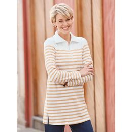 Sweatshirt Classic Basics, Damen, Gr. 38, braun (ecru, camel, gestreift), 100% Baumwolle, gemustert, gestreift, mehrfarbig, Sweatshirts