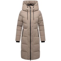Steppmantel Navahoo "Schokokuss XIV", Damen, Gr. L (40), beige (taupe), Obermaterial: 92% Nylon, 8% Elasthan; Innenfutter: 100% Polyester; Wattierung: 100% Polyester; &Auml;rmelfutter: 100% Polyester, tailliert knieumspielend, hoch geschlossener Ausschnitt, eng Rippstrickb&uuml;ndchen kontrastfarben, M&auml;ntel Steppmantel, Warmer Damen gesteppter Wintermantel mit Kapuze