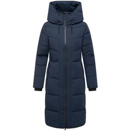 Steppmantel Navahoo "Schokokuss XIV", Damen, Gr. 4XL (48), blau (navy), Obermaterial: 92% Nylon, 8% Elasthan; Innenfutter: 100% Polyester; Wattierung: 100% Polyester; &Auml;rmelfutter: 100% Polyester, tailliert knieumspielend, hoch geschlossener Ausschnitt, eng Rippstrickb&uuml;ndchen kontrastfarben, M&auml;ntel Steppmantel, Warmer Damen gesteppter Wintermantel mit Kapuze, Topseller