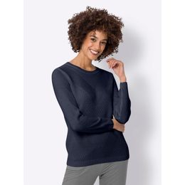 Strickpullover Classic Basics "Langarm-Pullover", Damen, Gr. 52, blau (marine), 100% Polyacryl, unifarben, Pullover