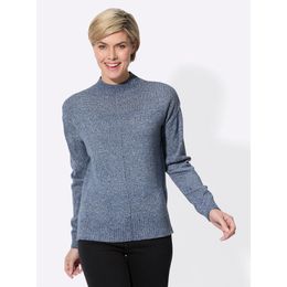 Stehkragenpullover Classic Basics "Stehkragen-Pullover", Damen, Gr. 38, blau (jeansblau, meliert), 100% Polyacryl, meliert, Pullover Stehkragenpullover