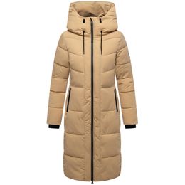 Steppmantel Navahoo "Schokokuss XIV", Damen, Gr. M (38), beige (sand), Obermaterial: 92% Nylon, 8% Elasthan; Innenfutter: 100% Polyester; Wattierung: 100% Polyester; &Auml;rmelfutter: 100% Polyester, tailliert knieumspielend, hoch geschlossener Ausschnitt, eng Rippstrickb&uuml;ndchen kontrastfarben, M&auml;ntel Steppmantel, Warmer Damen gesteppter Wintermantel mit Kapuze, Topseller