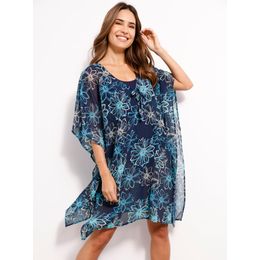 Tunikakleid "Tunika", Damen, Gr. 44/46, Normalgr&ouml;&szlig;en, bunt (marine, t&uuml;rkis, bedruckt), 100% Polyester, gebl&uuml;mt, gemustert, mehrfarbig, lang, V-Ausschnitt, Kleider
