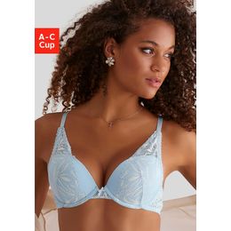Lascana Damen Push-up-BH, Gr. 70, blau, Microtouch, Obermaterial: 60% Polyamid, 35% Polyester, 5% Elasthan, BHs, im modischen High-Apex Schnitt,