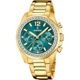 Festina Damen Chronograph "Boyfriend Collection"goldfarben, petrolfarben, Armbanduhren, Quarzuhr, Armbanduhr, Damenuhr, Edelstahlarmband,
