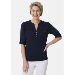 STOOKER WOMEN Damen 3/4-Arm-Shirt "MARIE T-Shirt 3/4 - Arm", blau, Gr. M, Jersey, 100% Baumwolle, Shirts, Regular Fit Slub Yarn Baumwolle Henley
