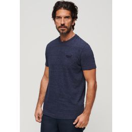 Superdry Herren Rundhalsshirt "ESSENTIAL LOGO EMB TEE", blau, Gr. M, unifarben, Single Jersey, Obermaterial: 100% Baumwolle, Shirts